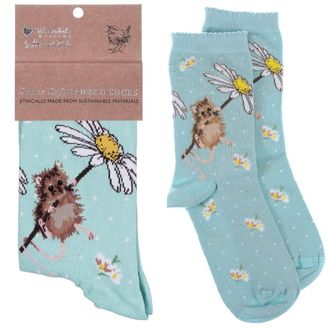 Wrendale Designs Socken, Maus mit G&auml;nsebl&uuml;mchen, Himmelblau