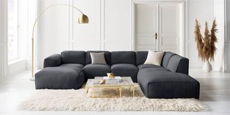 Studio Copenhagen home24 Wohnlandschaft Grau Webstoff Saia 325 x 71 x 235cm Longchair davorstehend links / Ottomane rechts Modern