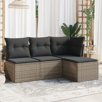 vidaXL 4-tlg. Garten-Sofagarnitur mit Kissen Grau Poly Rattan - Vidaxl