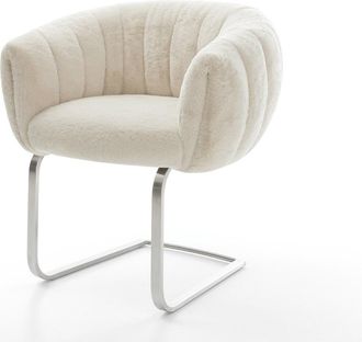 DELIFE Freischwinger Jada-Flex Pl&uuml;sch Creme-Wei&szlig; Freischwinger flach Edelstahl Taschenfederkern, Esszimmerst&uuml;hle