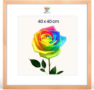 MG Design Bilderrahmen 40 x 40 cm - Posterrahmen mit Natur Holzrahmen (Echtholz) und bruchsicherem Acrylglas, Hoch & Quer mit stabiler Wandaufh&auml;ngung