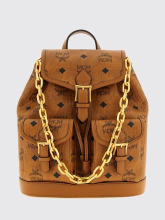 MCM Rucksack aus beschichteter Baumwolle mit Logo-Print, Klappe und Kordelzug