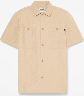 Timberland Kurz&auml;rmeliges Utility-Hemd aus Baumwoll-Leinenmischung f&uuml;r Herren in Beige, Herren, Beige, Gr&ouml;&szlig;e