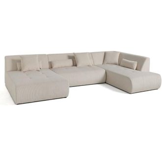 Best Mobilier Bestmobilier - Onyx - canap&eacute; panoramique dangle droit 7 places - en velours c&ocirc;tel&eacute; - beige