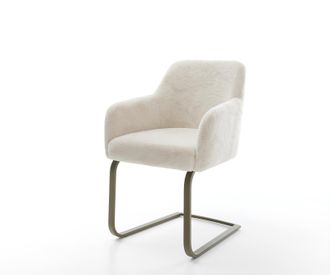 DELIFE Freischwinger Greg-Flex Pl&uuml;sch Creme-Wei&szlig; Freischwinger flach Effektfinish Titan Taschenfederkern, Esszimmerst&uuml;hle