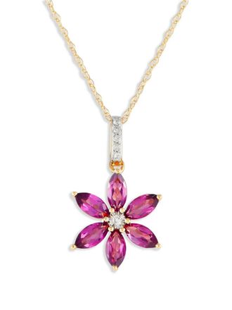 Luxury Bazaar collier Flower en or 14ct serti de rhodolite et de diamant