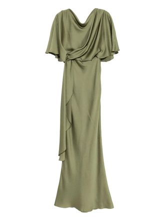 Amsale robe longue satinée à fini martelé - Vert