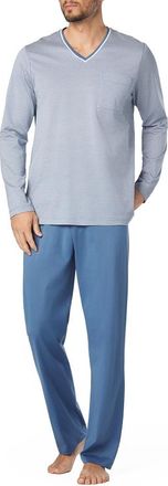 Novila Herren Pyjama blau Jersey-Baumwolle gemustert
