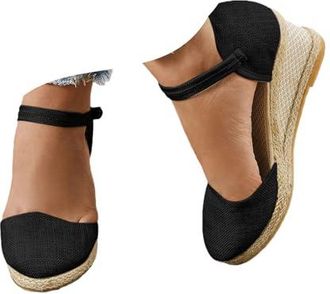 Generic Sandales d&eacute;t&eacute; habill&eacute;es pour femme avec sangle de cheville, bout ferm&eacute;, espadrilles compens&eacute;es &agrave; boucle, sandales habill&eacute;es d&eacute;contract&eacute;es ferm&eacute;es &agrave; bo