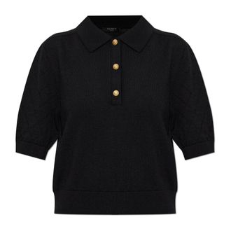 Balmain Gestricktes Polo mit 3 Kn&ouml;pfen - - Knitwear - Damen - Schwarzk - M