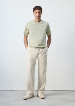 Mango T-shirt 100 % coton d&eacute;tail brod&eacute; vert menthe - Homme - XXL - MANGO MAN