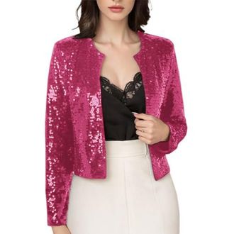 Generic Blazer Femme Veste &Agrave; Sequins &Eacute;l&eacute;gante pour Femme Manches Longues Ouverte sur Le Devant Cardigan Court Paillet&eacute; Col Rond Sexy Blazer Bol&eacute;ro Scintillant