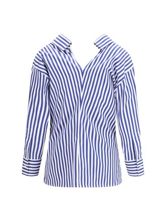 Givenchy Womens Open Cotton Shirt Electric Blue-White Blue/white