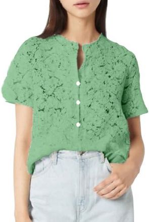 Generic Haut Dentelle Femme Sexy- Chemise Femme Manche Courte Chic Et &Eacute;l&eacute;gant Casual Couleur Unie Florale Blouse R&eacute;tro Coupe Ample Tunique Polyvalent Col Rond