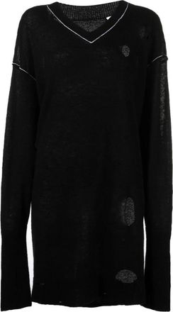 Maison Margiela Femme, Pulls, Noir, Taille: 38 FR Pull Long en Tricot Col en V