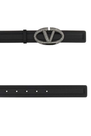 Valentino Garavani Womens Black Leather Vlogo The Bold Edition Belt Neroblackdiamond Exterior: Cinture