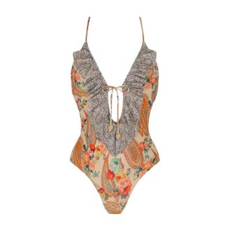 Del Maar Maillot de Bain Exotique avec Col en V - Femme - Maillots de bain - Multicolore - Taille: 36 FR