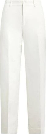 Ralph Lauren Femme, Pantalons, Blanc, Taille: 38 FR Pantalon cropped ample en serg&eacute; m&eacute;lang&eacute; lin