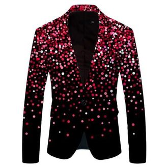 Generic Costume de f&ecirc;te 2026 pour homme &agrave; manches longues avec revers et boutons, grande taille, imprim&eacute; poche (2), Noir, 3XL