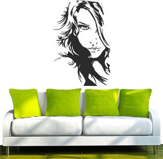 Indigos UG Wandtattoo Wohnzimmer - Wandaufkleber Frau M&auml;dchen 120x80cm, schwarz w429 - Aufkleber Kinderzimmer Schlafzimmer K&uuml;che Badezimmer B&uuml;ro Dekoration