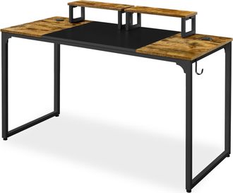 Yaheetech Schreibtisch mit 2 Monitorständer, Computertisch, PC Tisch, Kopfhörer Halter, Bürotisch Holz Officetisch fürs Büro, Home, 140 × 60 × 89,5 cm