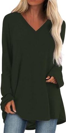 Generic T-shirt Femme Couleur Unie Manches Longues Irr&eacute;gulier Imprim&eacute; Ample Pull Haut Blouse, Vert arm&eacute;e., XXL