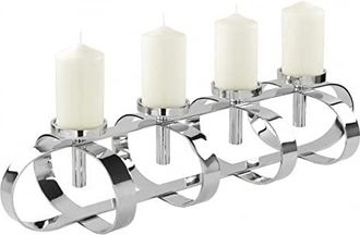 Fink GORDEN Stumpenkerzenleuchter, 4-flammig Aluminium, vernickelt silberfarben Größe: Länge: 85cm, Breite: 27cm, Höhe: 18cm, 158022, 85 x 27 x 18 cm
