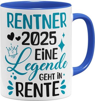OM3 Rentner Tasse mit Spruch - Rente 2025 - Abschiedsgeschenk Ruhestand II | Keramik Becher | 11oz 325ml | Beidseitig Bedruckt | Royalblau