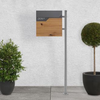 ECD Germany Standbriefkasten mit Zeitungsfach, Design Briefkasten mit Pfosten, Briefkastenanlage, Briefkastenständer Silber 120 cm Edelstahl, Postkasten Anthrazit