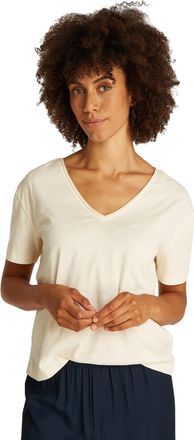 Tommy Hilfiger Damen T-Shirt Kurzarm mit V-Ausschnitt, Beige (Calico), M
