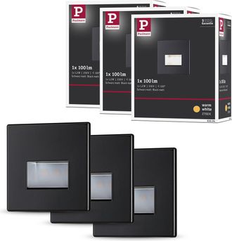 Paulmann 5223 Set LED Wandeinbauleuchte Edge 3er-Set eckig 80x5mm 3x1,2W 3x50lm 230V 2700K Schwarz matt