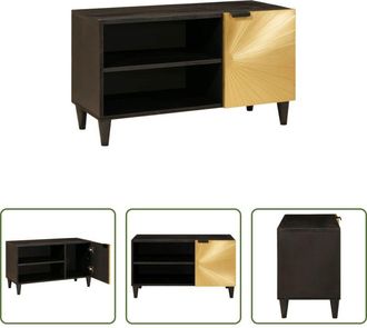 vidaXL TV-Schrank Schwarz Gold - TV-Schr&auml;nk Schwarz und Gold 80 x 33 x 46 cm Holzwerkstoff
