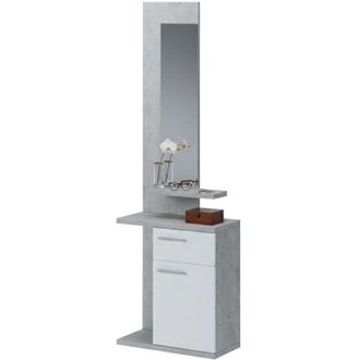 Dmora Eingangsm&ouml;bel Candiolo, Inkl. Spiegel, Paar, eine Schublade, 61x28x186h cm Grau Beton