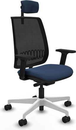 Piqueras y Crespo Ergonomischer Schwenkstuhl Alares mit 2D-Armlehnen, h&ouml;henverstellbare Lendenwirbelst&uuml;tze und h&ouml;henverstellbares Kopfteil, Schwarz / Marineblau