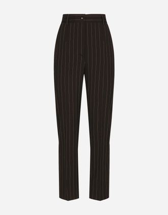 Dolce & Gabbana Nadelstreifenhose Aus Wolle Mit Hohem Bund - Frau Hosen Und Shorts Mehrfarbig Wolle 38