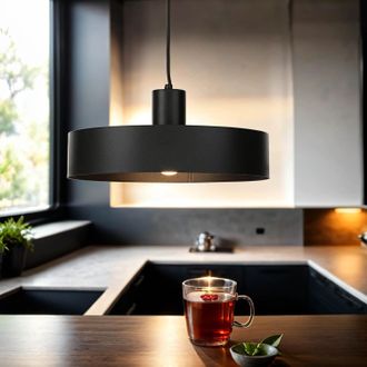 Licht-Erlebnisse Hängeleuchte rund Metall schwarz Ø35cm Esstisch Küche Industrie-Stil E27 Pendellampe Decke Esszimmer Wohnzimmer