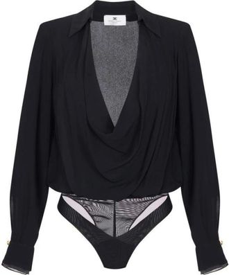 Elisabetta Franchi Femme, Tops, Noir, Taille: 36 FR Bodysuit en georgette de viscose
