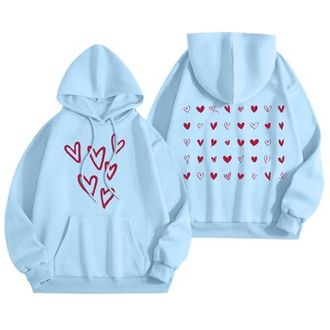 Generic Sweat &agrave; capuche imprim&eacute; tendance pour la Saint-Valentin 2026, bleu ciel, XXL