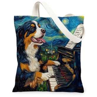 Generic Sac fourre-tout en toile motif chien de montagne bernois 33 x 38,1 cm, sac d&eacute;picerie r&eacute;utilisable pour femme, animal domestique, chiot, peinture, d&eacute;co