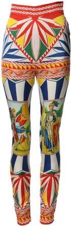 Dolce & Gabbana Femme, Pantalons, Multicolore, Taille: 42 FR Carretto Leggings en Soie Taille Haute