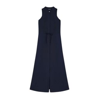 Emporio Armani Femme, Robes, Bleu, Taille: 42 FR Robe Longue avec Cordon de Serrage en Popeline