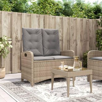 vidaXL Vidaxl - Gartenbank Verstellbar mit Kissen Beige Poly Rattan