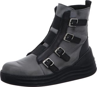 Gemini Damen Stiefelette Biker Boot Riemen Schnalle Keilabsatz 033650-02, Gr&ouml;&szlig;e:39 EU, Farbe:Grau
