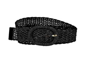 Allegra K Ceinture tiss&eacute;e tiss&eacute;e pour femme - Boucle en m&eacute;tal, Noir, 58-84cm/22.83-33.07