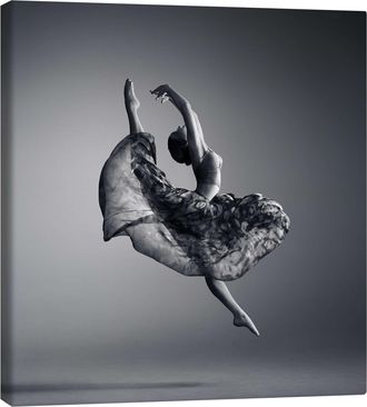 Posterlounge Ballerina im Sprung Leinwandbild von Johan Swanepoel 50 x 50 cm Schwarz-Weiß Wandbilder Wanddeko