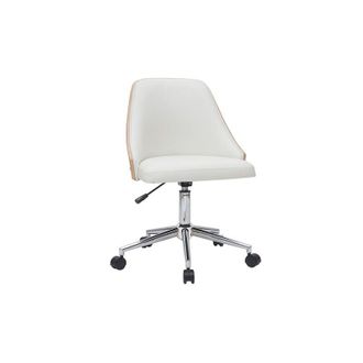 Miliboo Miliboo - Chaise de bureau &agrave; roulettes design blanc, bois clair et acier chrom&eacute; quino