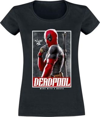 Deadpool 3 - I Like Me Femme T-Shirt Manches Courtes Noir M 100% Coton Regular/Coupe Standard