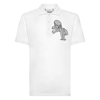 Philipp Plein Piquet Polo mit Kristallen Wire Frame - - Tops - Herren - Wei&szlig; - 3XL