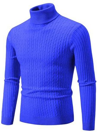 Generic Pull col roul&eacute; en Grosse Maille torsad&eacute;e pour Homme, Coupe ajust&eacute;e, Manches Longues, &eacute;l&eacute;gant, Tricot dhiver, Bleu Roi, Taille 3XL
