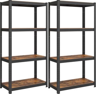 Songmics Standregal, 2er Set, Bücherregal, Lagerregal, 4 Ablagen, verstellbar, 40 x 80 x 160 cm, jeweils bis 520 kg belastbar, für Küche, Wohnzimmer, vintagebr